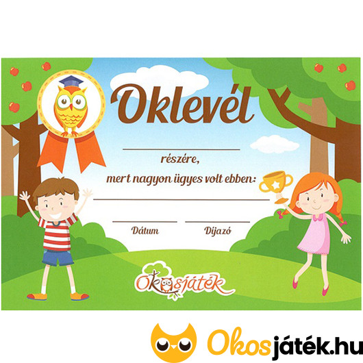 Oklevél gyerekeknek Okosjáték logóval