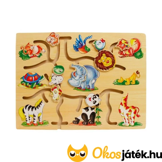 Útvesztő labirintus játék, nagy, állatos