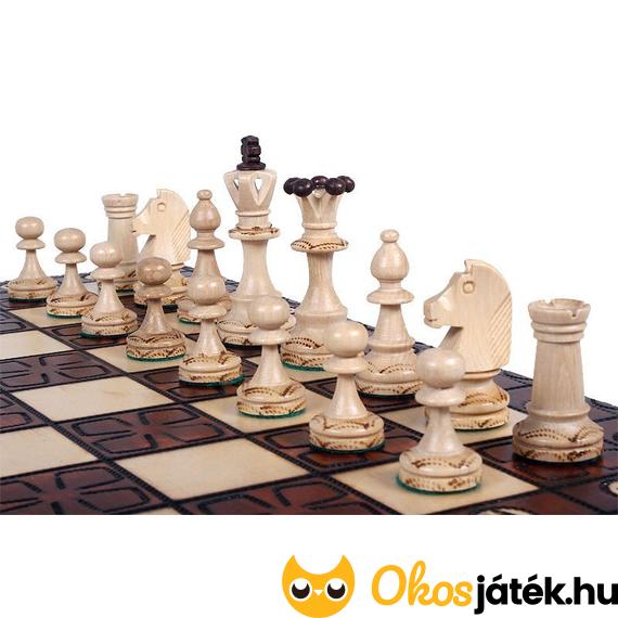 Díszített, klasszikus fa sakk készlet - 40x40