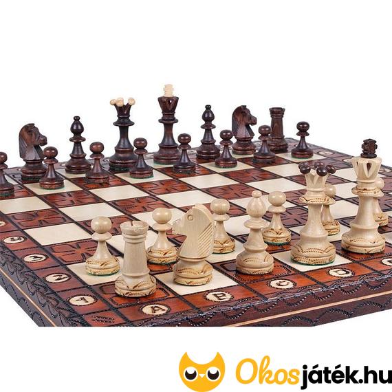 Díszített, klasszikus fa sakk készlet - 40x40